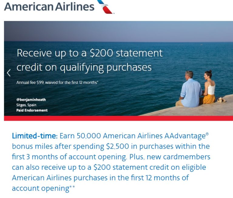 50K + $200 statement credit offer for American Airlines card