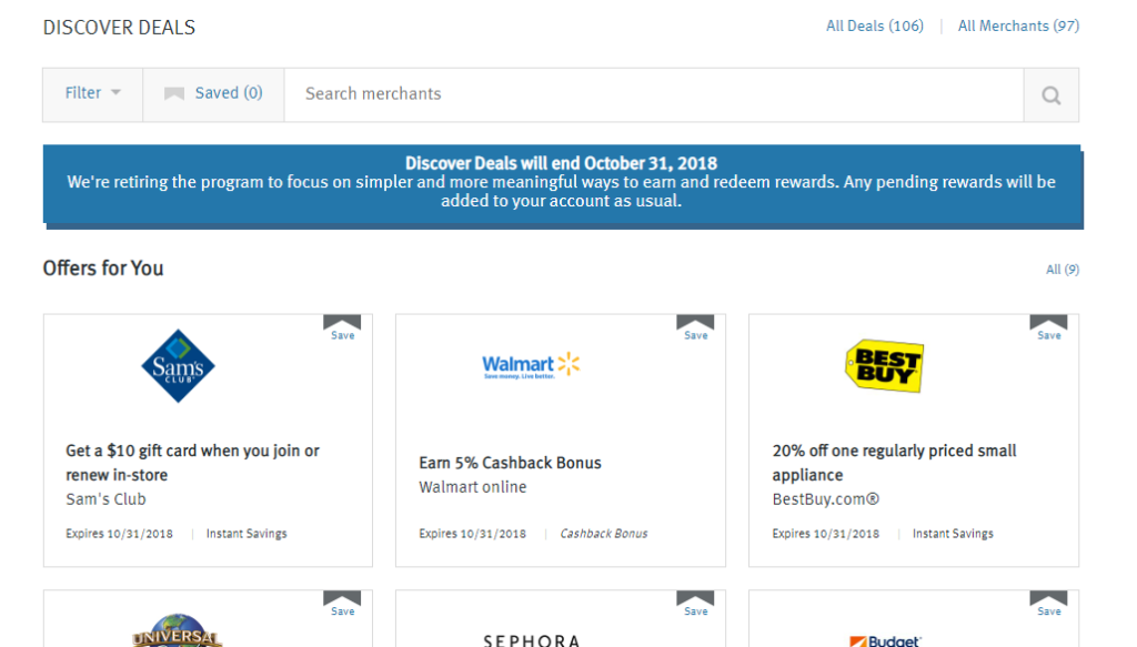 Discover Deals being discontinued