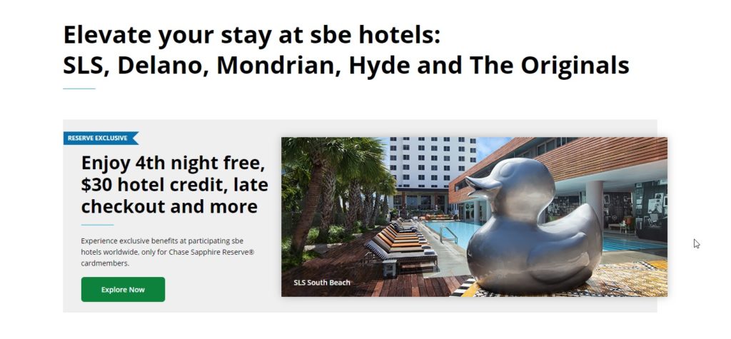 Chase Sapphire Reserve benefits: 4th night free at select sbe hotels
