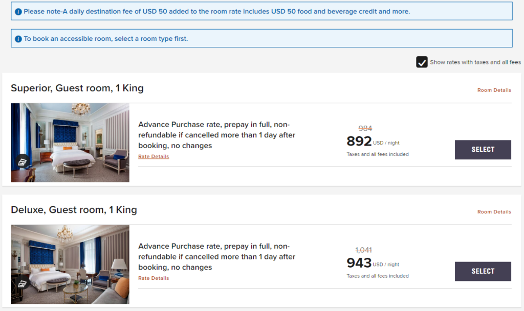 Marriott shows rates with taxes and ALL fees (price transparency checkbox)