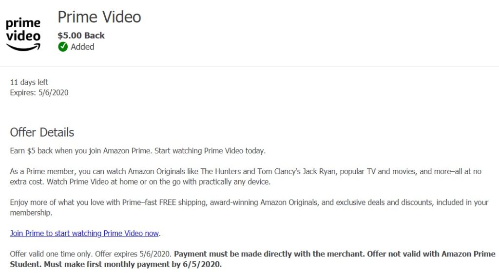 (EXPIRED) Chase Offer: $5 back on Amazon Prime Video [Targeted]