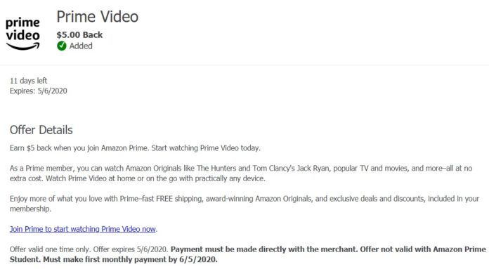(EXPIRED) Chase Offer: $5 back on Amazon Prime Video [Targeted]