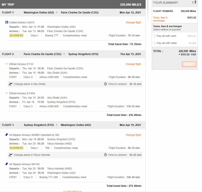Aeroplan / Etihad first class sweet spot: US to Australia & how to do it
