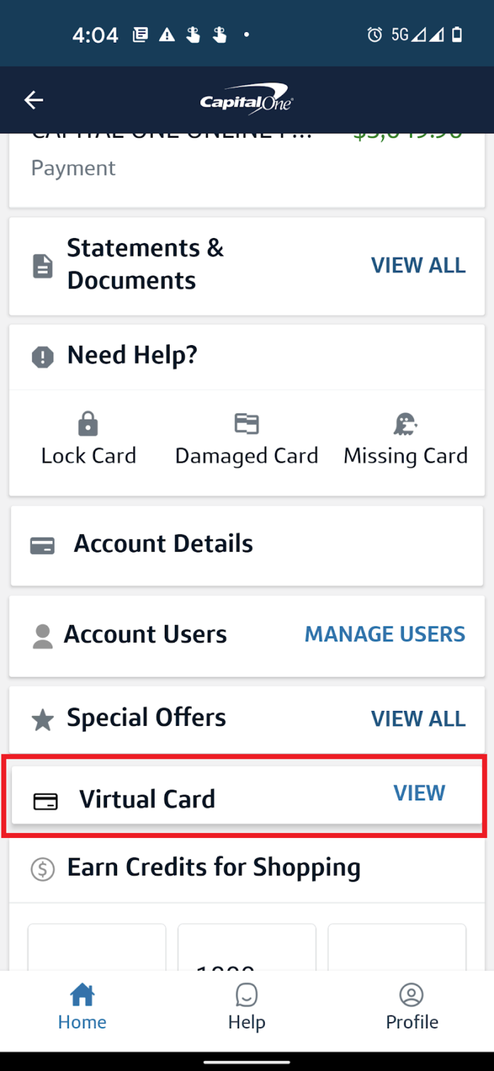 Capital One lets you see your credit card number online