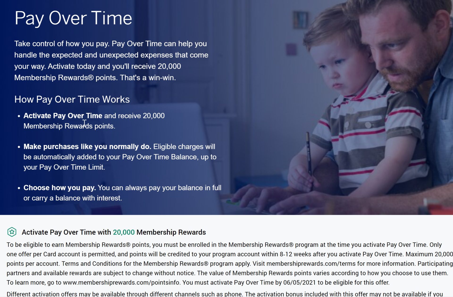 Easy 20K points turning Amex Pay Over Time off / on again [Targeted]
