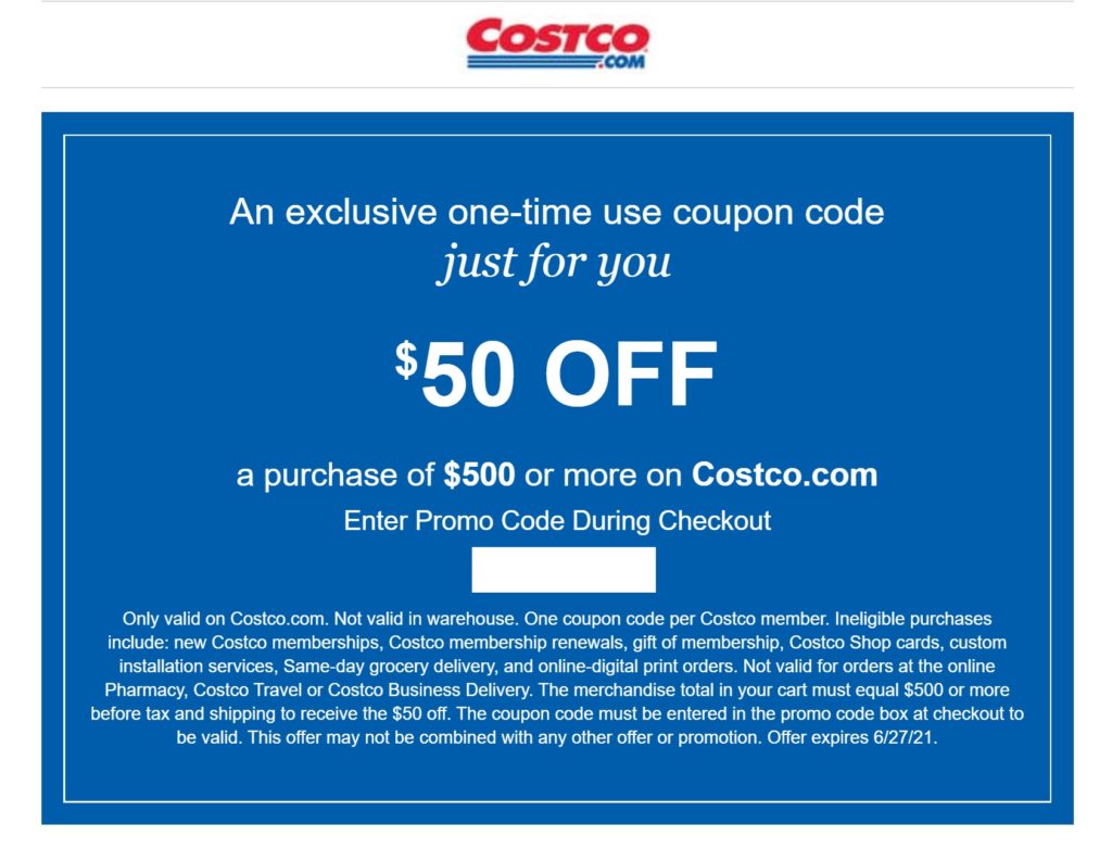 (EXPIRED) Costco sending targeted $50 off $500 coupons