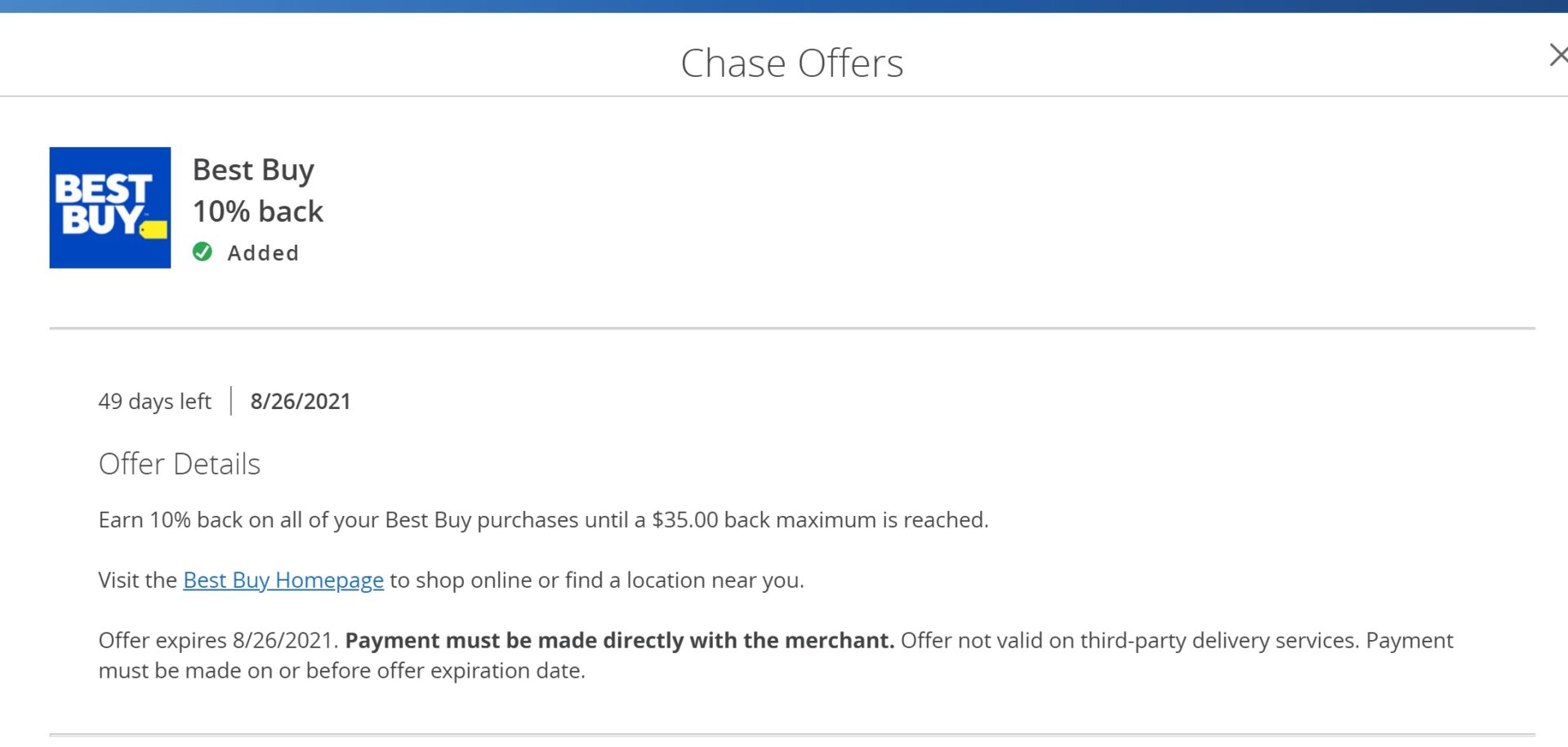 Best Buy Chase Offer