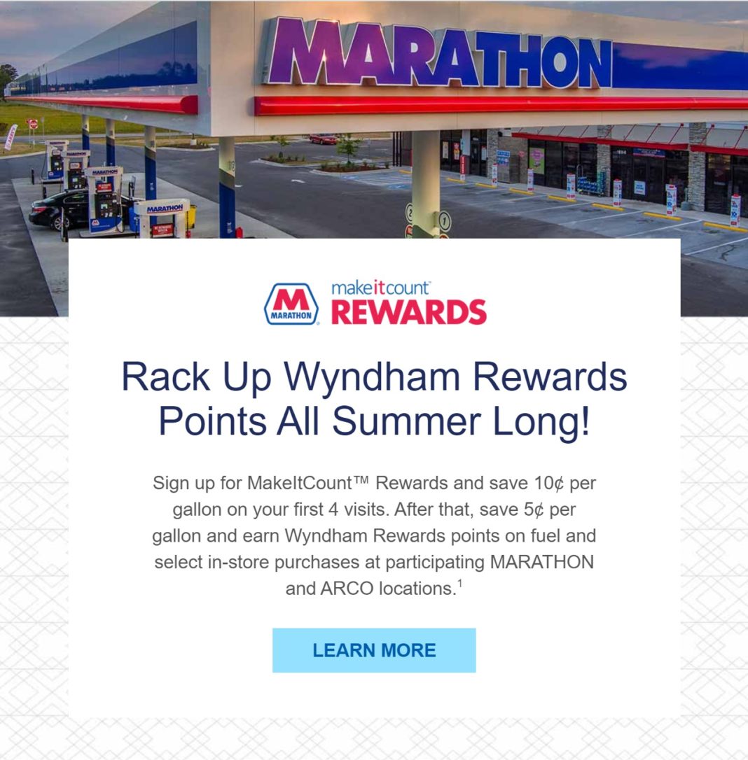 (EXPIRED) Wyndham Rewards: Save 10c per gallon at Marathon / Arco