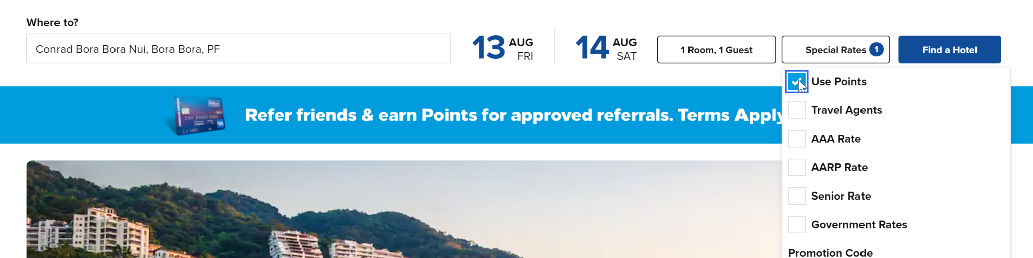 How to find the Hilton flexible date calendar