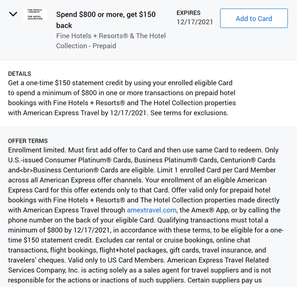 (EXPIRED) $150 back on $800 at Fine Hotels & Resorts or The Hotel ...