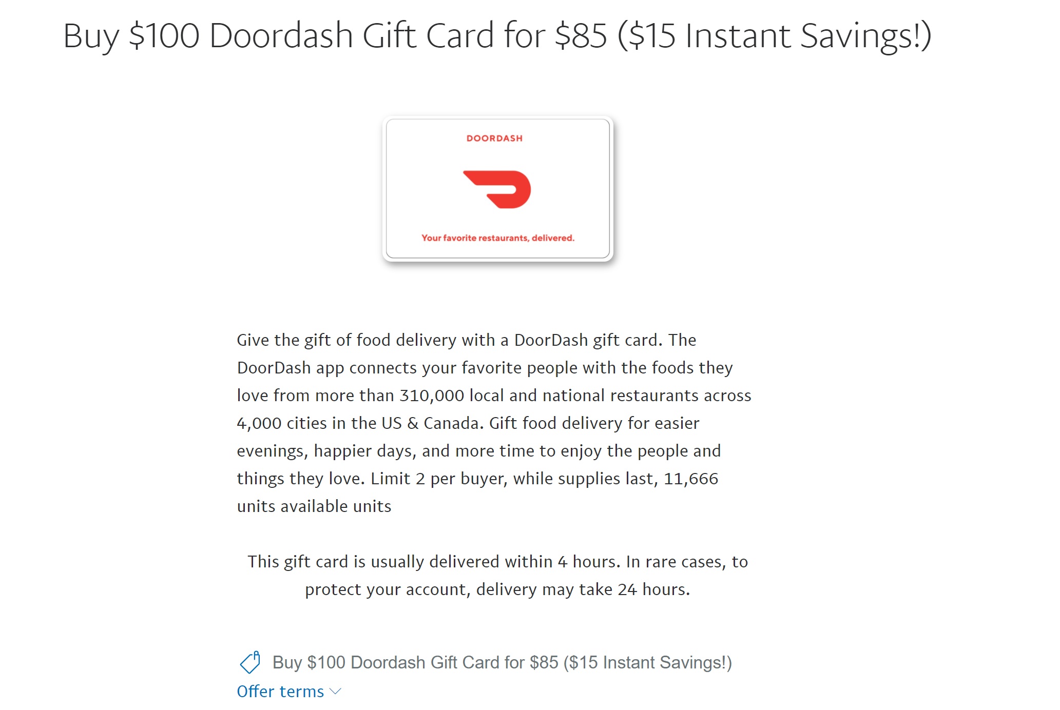  EXPIRED 100 DoorDash Gift Card For 85 stack With 5x Or 10x 