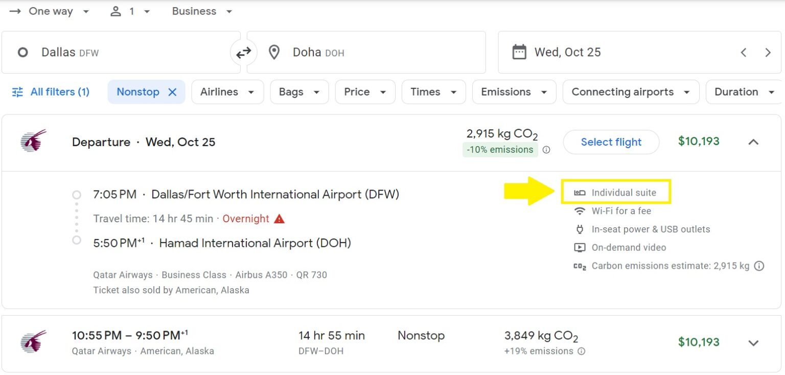 How to find Qatar QSuites award space
