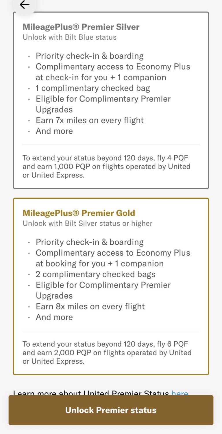 Bilt Rewards: Free United Airlines Premier Status