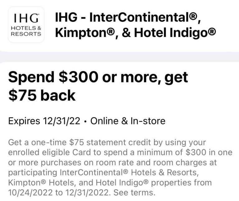 IHG Amex Offer: Spend $300 At Select Brands & Get $75 Back ...