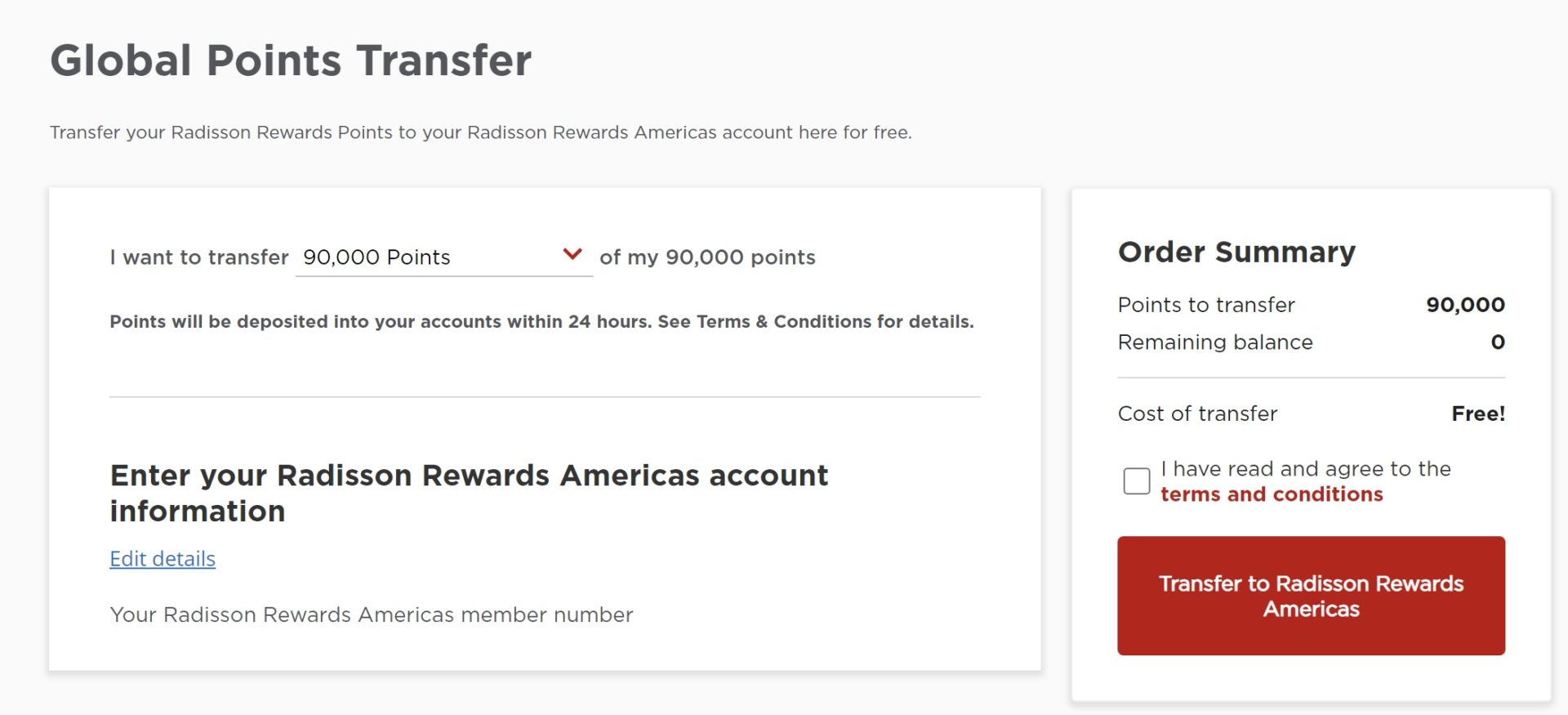 How to move Radisson points to Radisson Americas now
