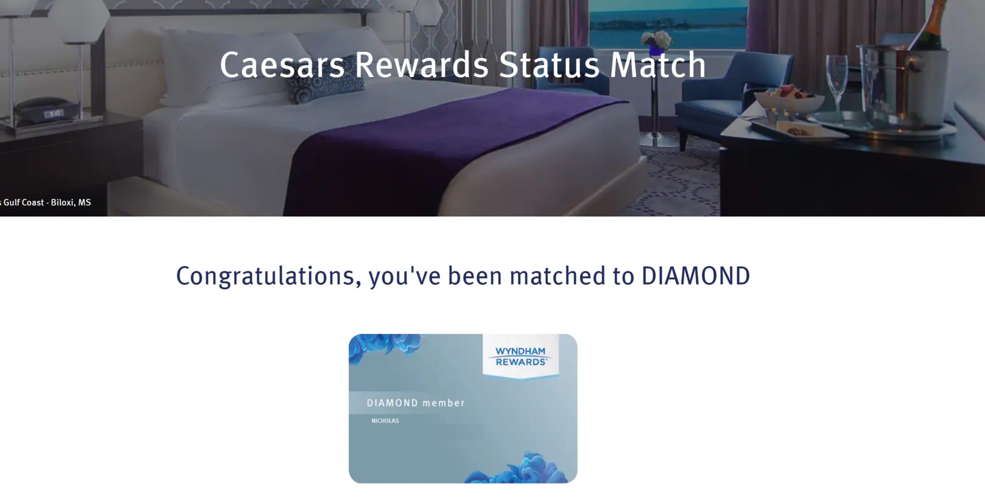 (EXPIRED) Match Caesars Diamond back to Wyndham Diamond