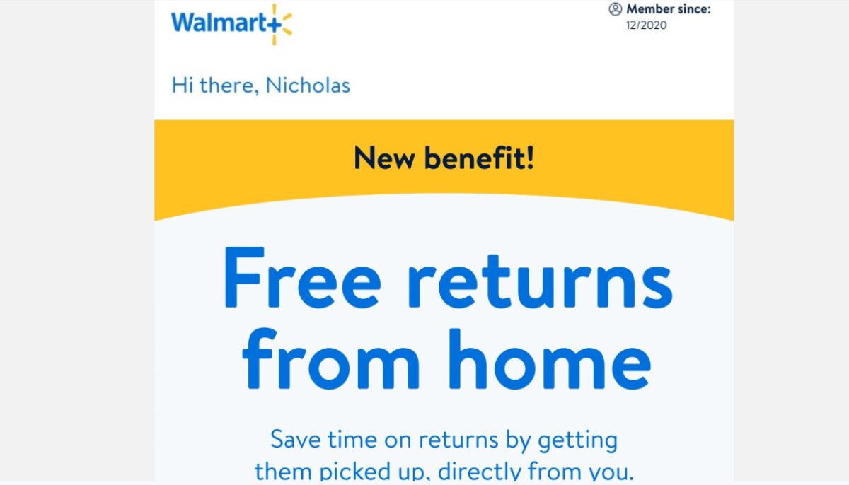 Walmart+ Now includes free returns from home (they pick up)