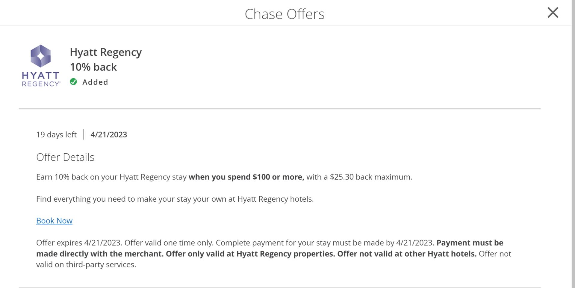 (EXPIRED) Hyatt Chase Offers: 15% back at Thompson, 10% back at Hyatt Regency
