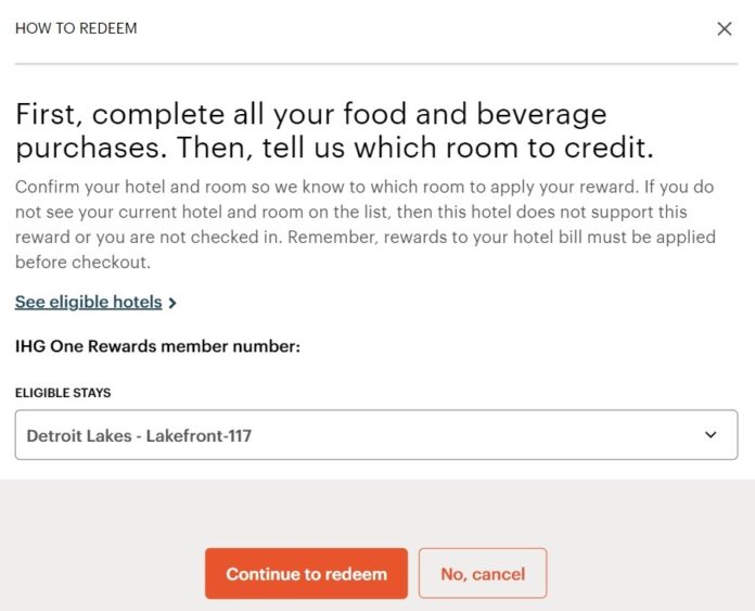 How to redeem IHG food & beverage credits earned from Milestone Rewards