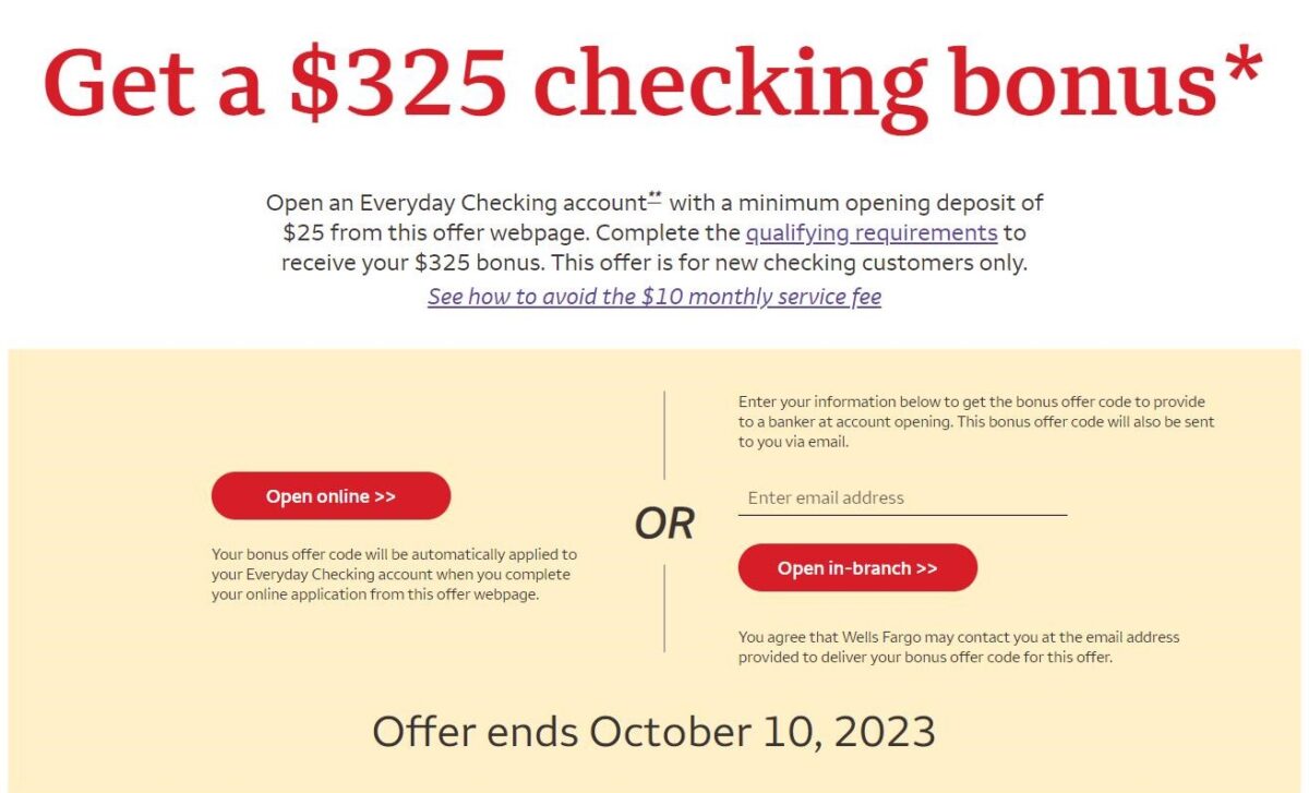 (EXPIRED) Wells Fargo: $325 Bonus With New Checking Account