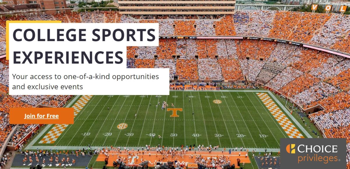 Choice Privileges offering College Sports Experiences bookable with points