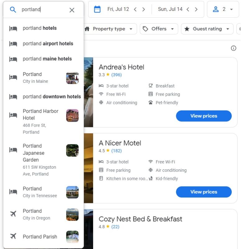 Need a hotel in a remote location? Check Google Hotels.
