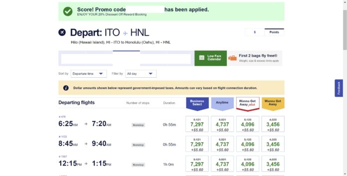 Ongoing Southwest promo for 20% off award flights within 14 days