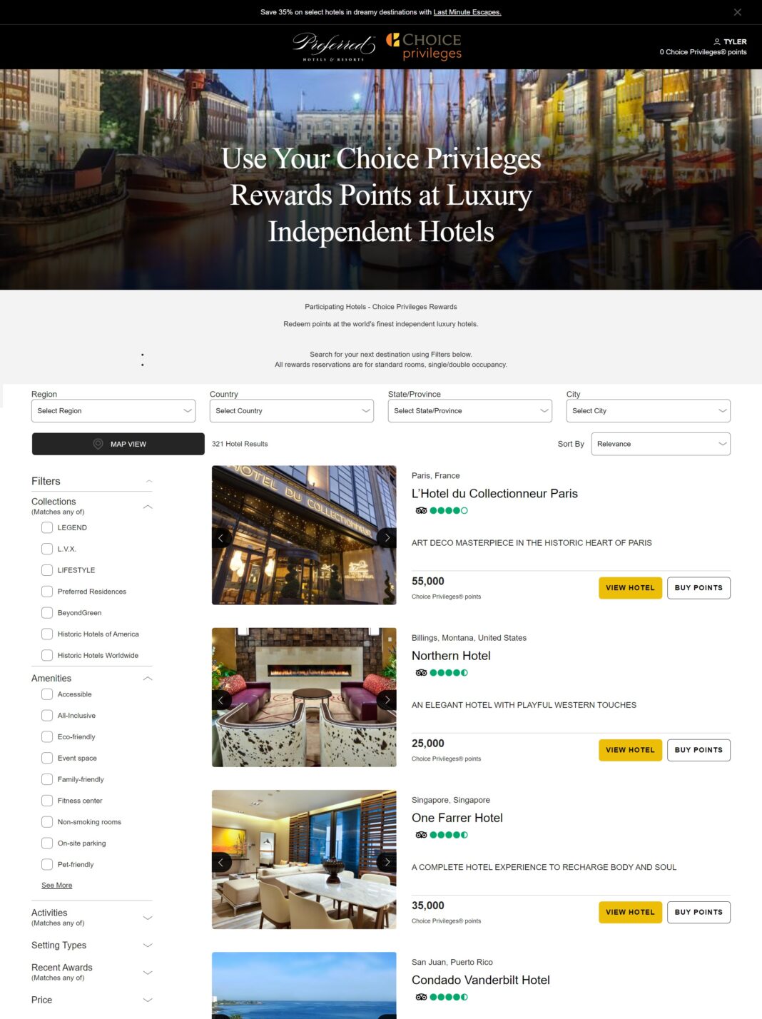 Book Preferred Hotels online with Choice points