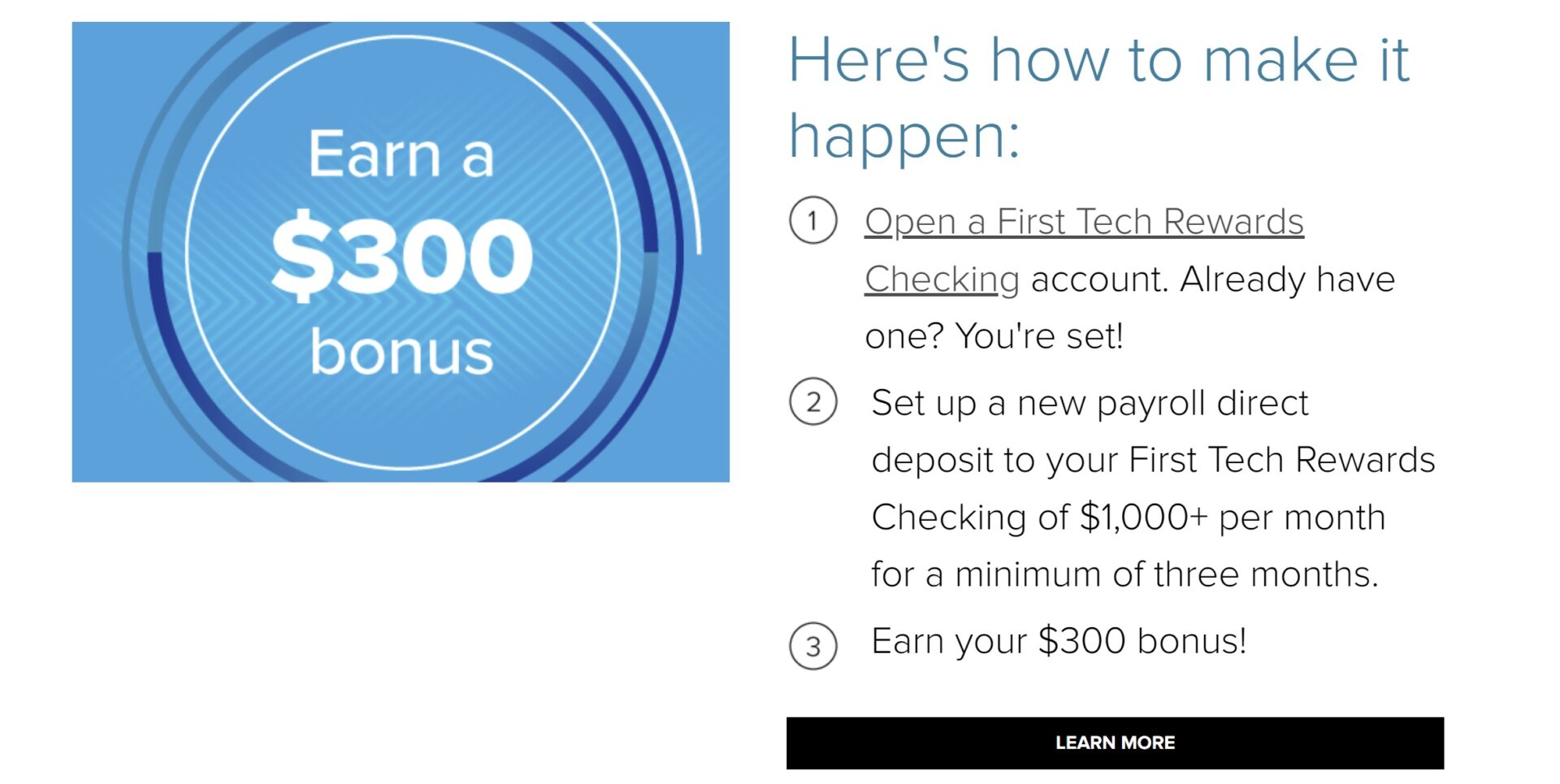 (EXPIRED) Easy $300 checking account bonus with First Tech Credit Union