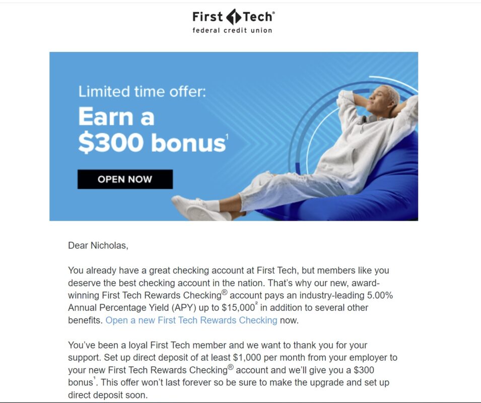 (EXPIRED) Easy $300 checking account bonus with First Tech Credit Union