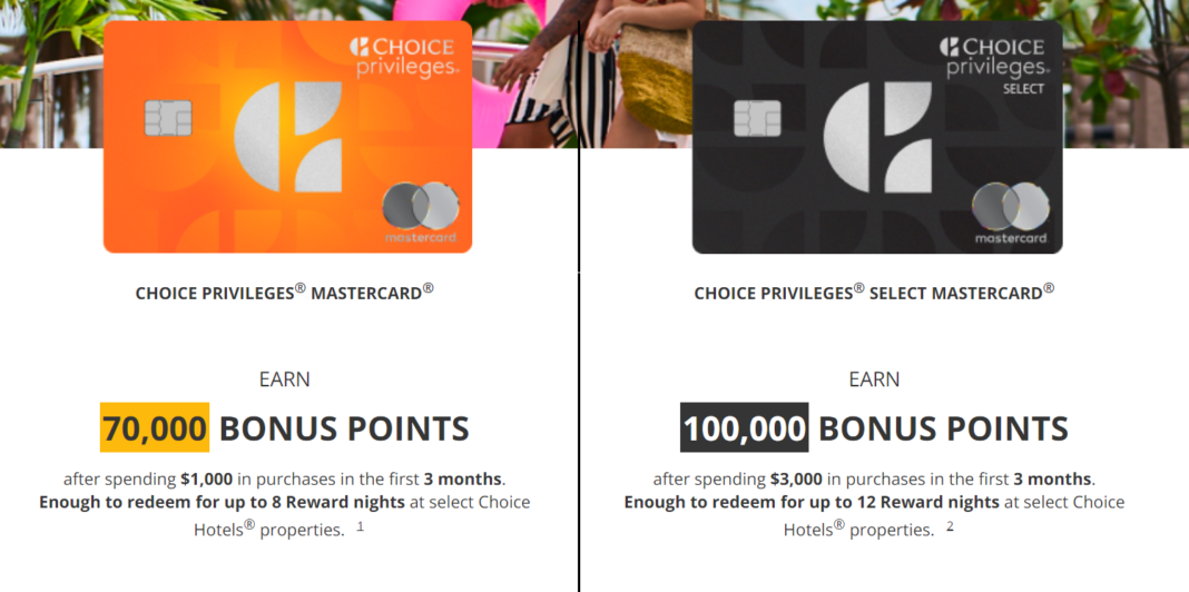 Choice Privileges Mastercards: Increased 70K and 100K offers