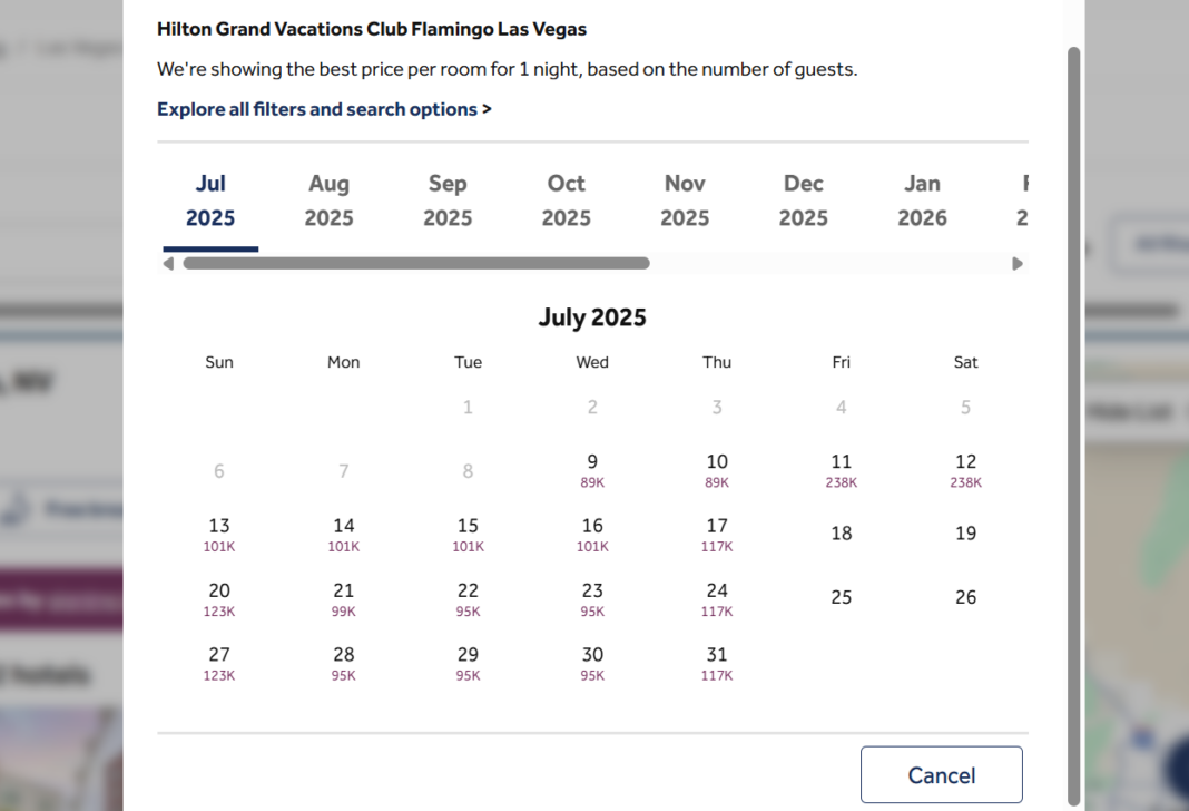 How to find the Hilton flexible date calendar