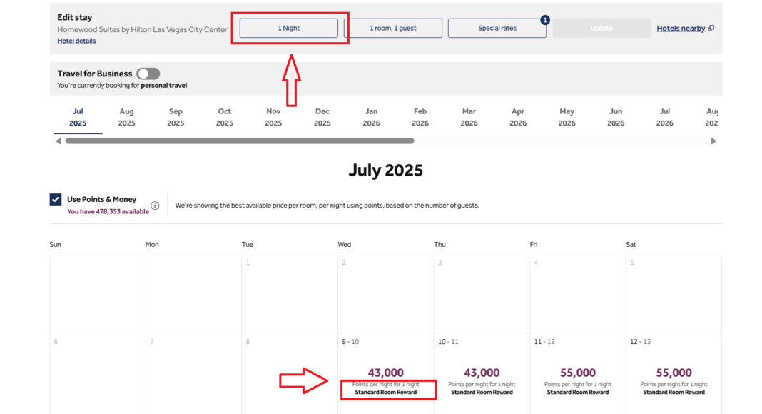 How to find the Hilton flexible date calendar