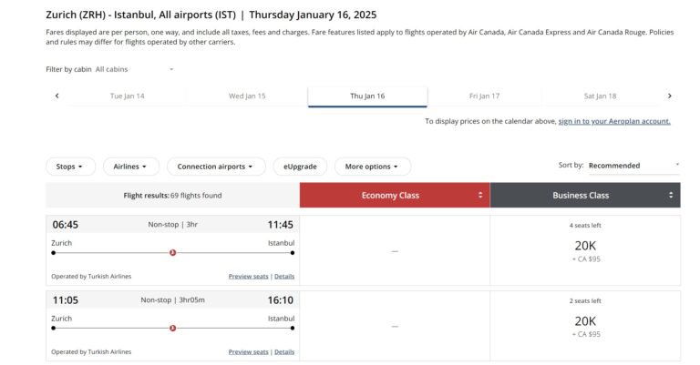 Understanding the Air Canada Aeroplan award chart