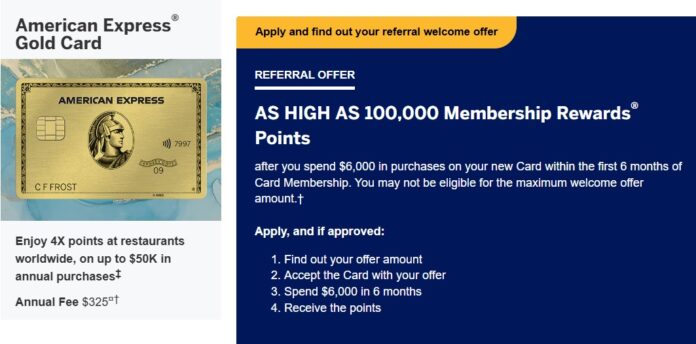 Amex Gold Card 100K points referral offer is back (we need links)