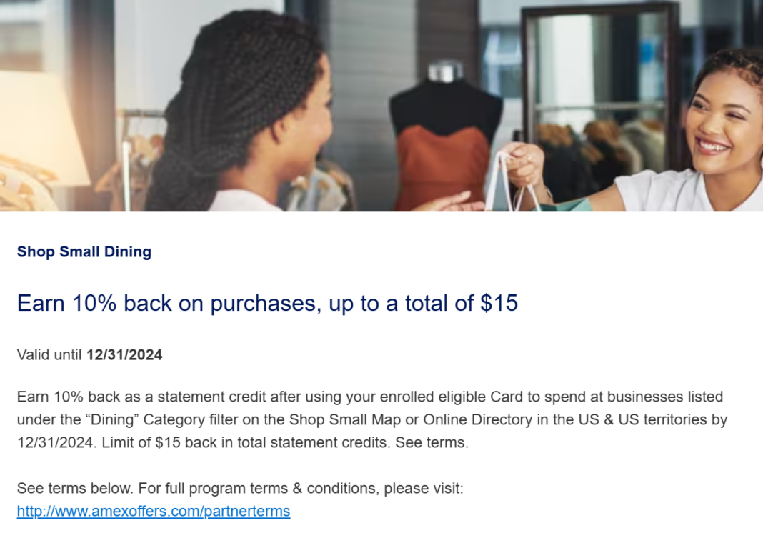(EXPIRED) New Amex Shop Small Offers: Dining and Personal Care / Spas
