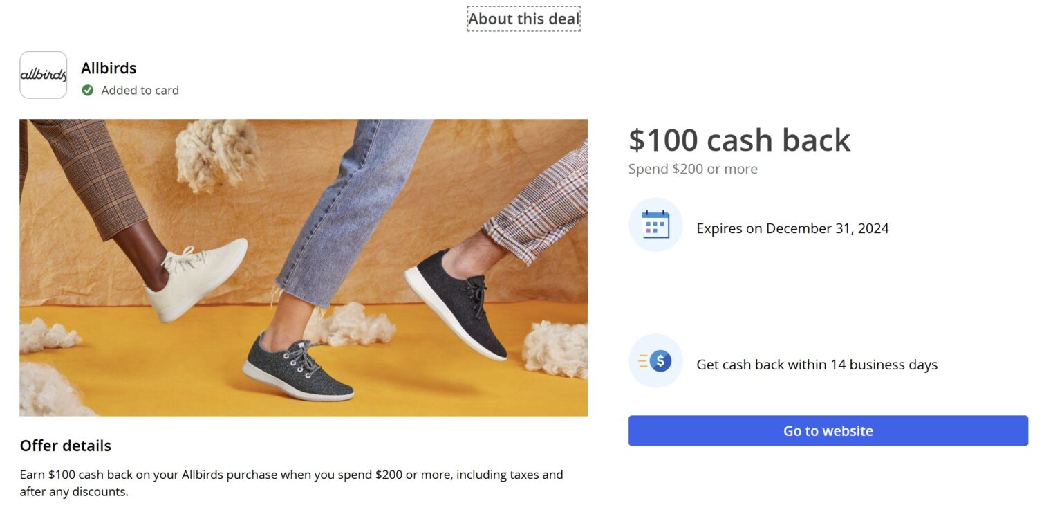 (EXPIRED) $100 back on $200 at Allbirds with card-linked offer