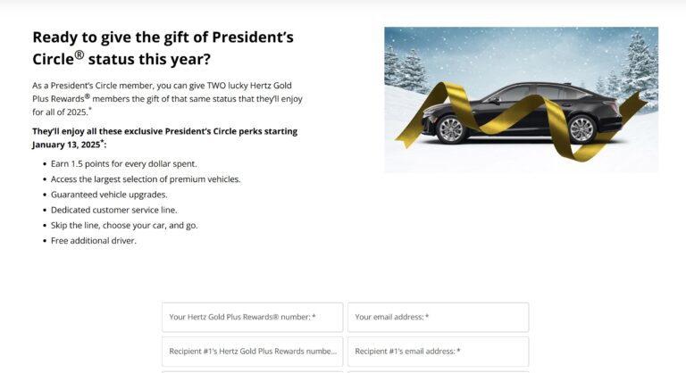 (EXPIRED) Gift Hertz President's Circle or Five Star status to others