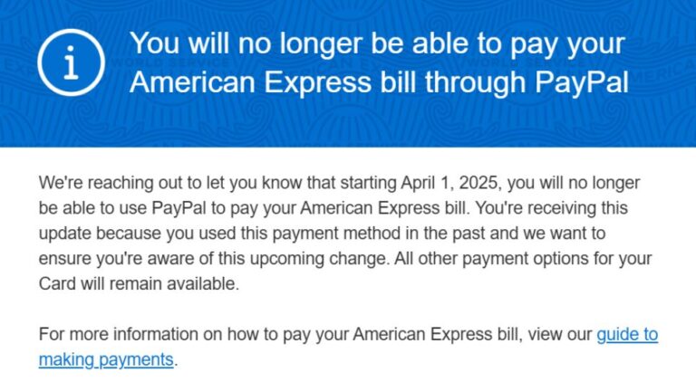 Amex ending ability to pay personal cards with PayPal Bill Pay