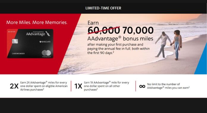 AAdvantage Aviator Red Mastercard: 70K Miles after one purchase