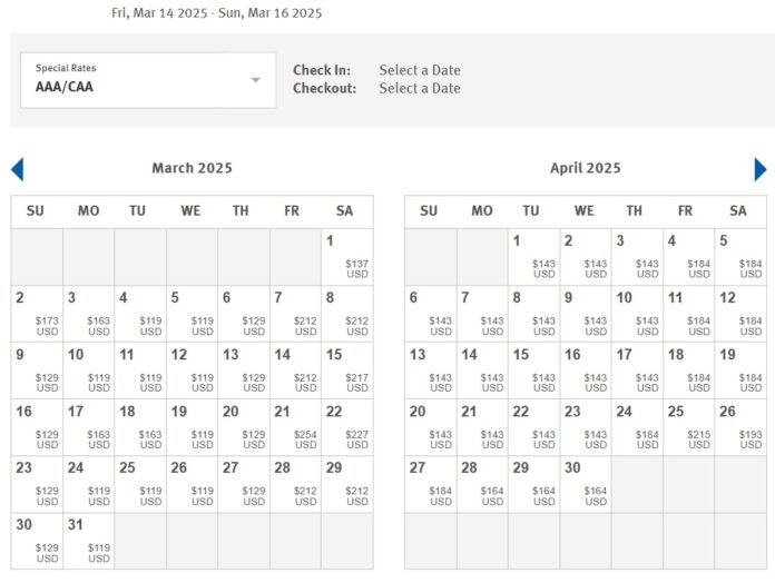 Wyndham has a Price Calendar: See nightly prices for two months at a time