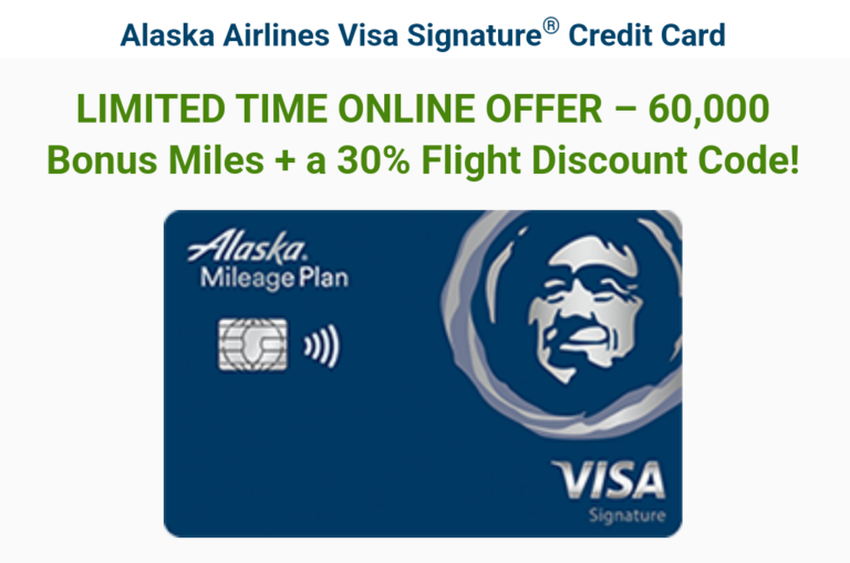 Alternate Alaska card offer: 60K miles + 30% flight discount code