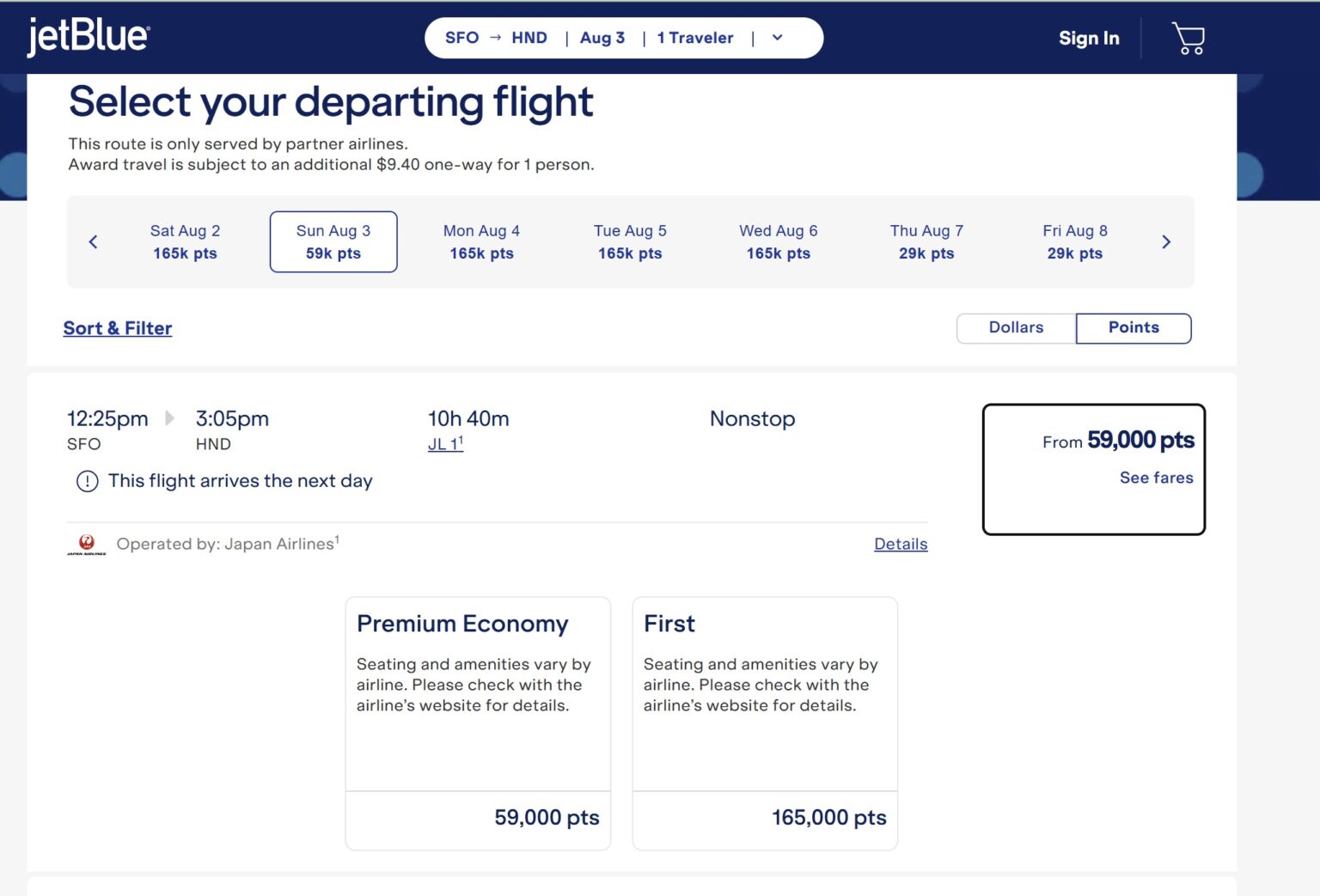 [Dead] Japan Airlines First Class wide open through JetBlue TrueBlue ...