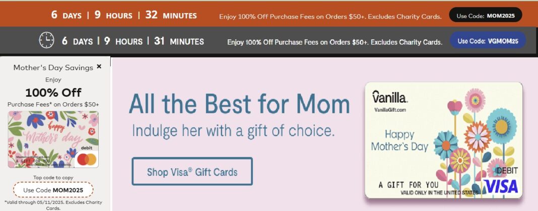 (EXPIRED) 100% off Visa and Mastercard Gift Card purchase fees through 5/11