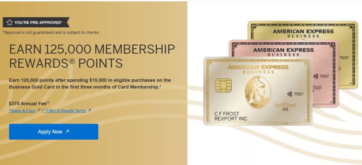 No Lifetime Language 125K point offer for Amex Business Gold (Targeted)