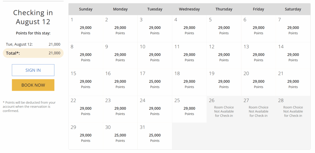 Hyatt finally has a functional award calendar