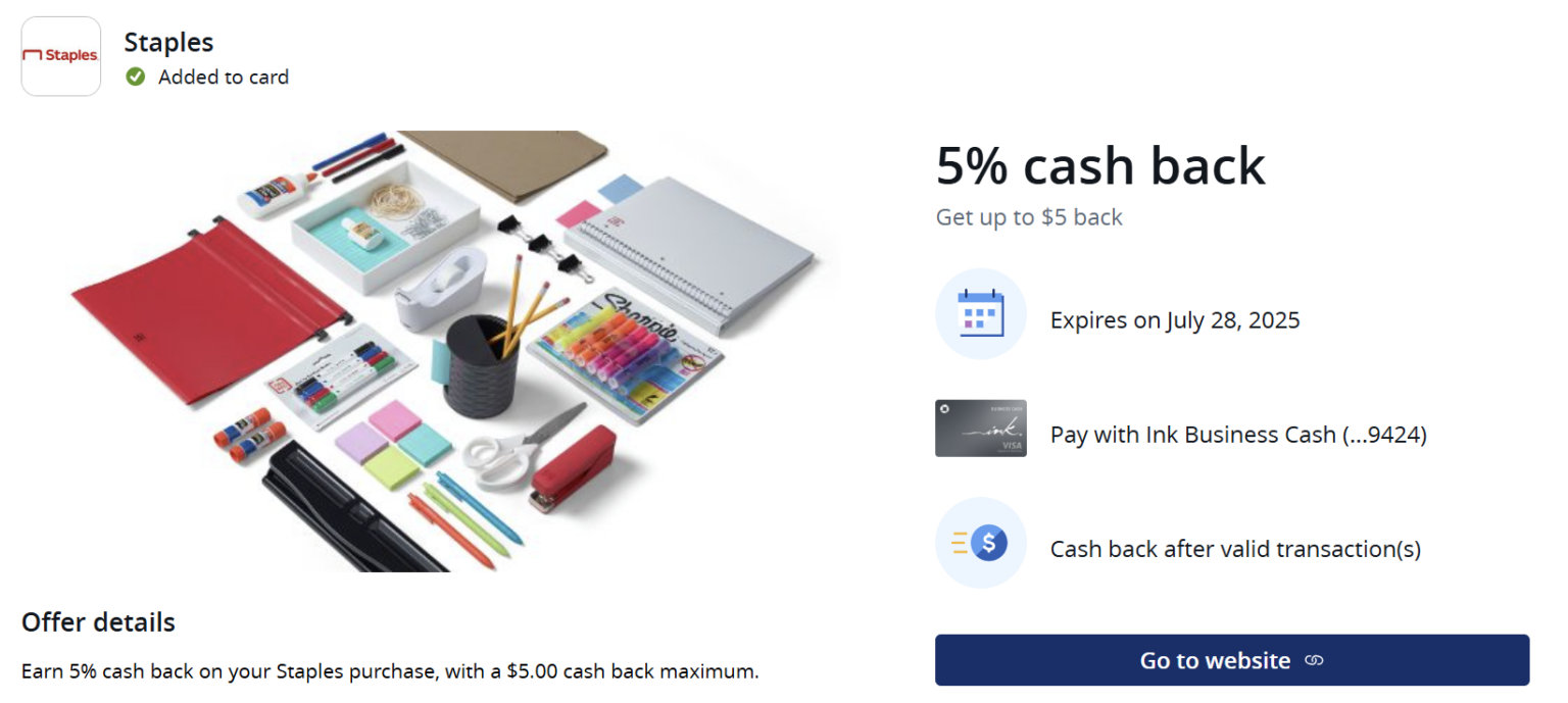 (EXPIRED) Staples Chase Offer: Get 5% back on up to $100 spend