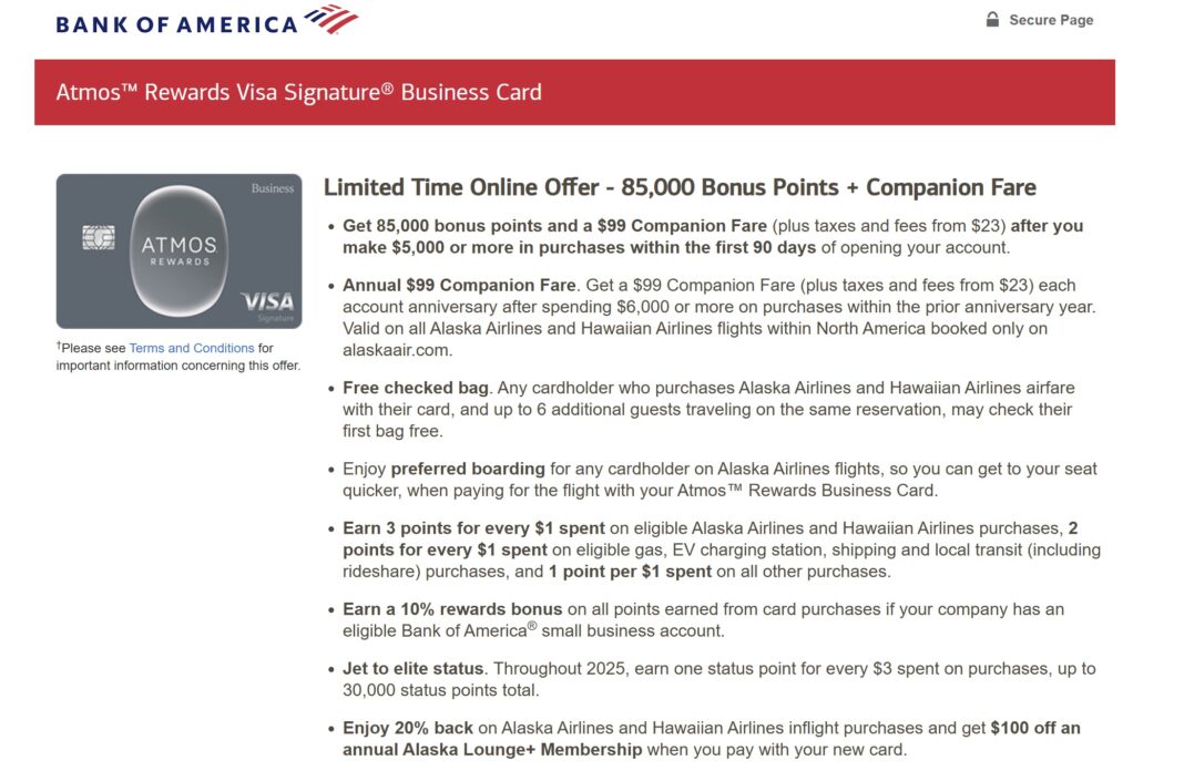 Alaska Atmos Business card 85K offer