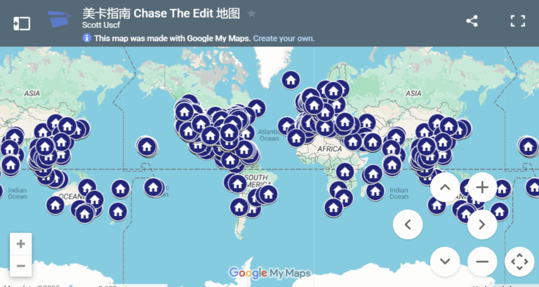 A map and list that show all of The Edit by Chase Travel℠ properties in ...