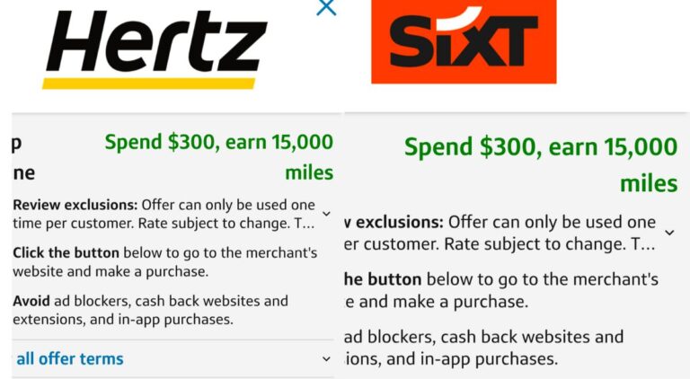 (EXPIRED) 15,000 miles with $300 spend at Hertz or Sixt with Capital One Offers